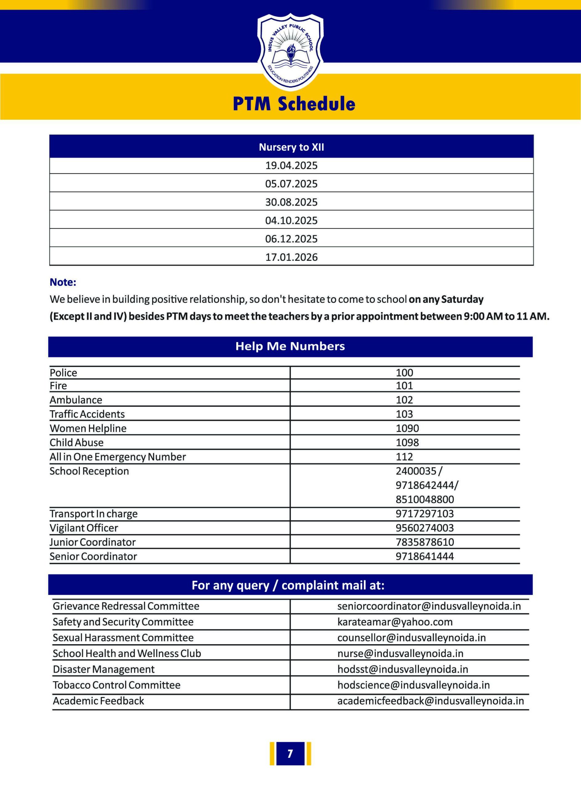 PTM Schedule – Indus Valley Public School in Noida | Top CBSE School